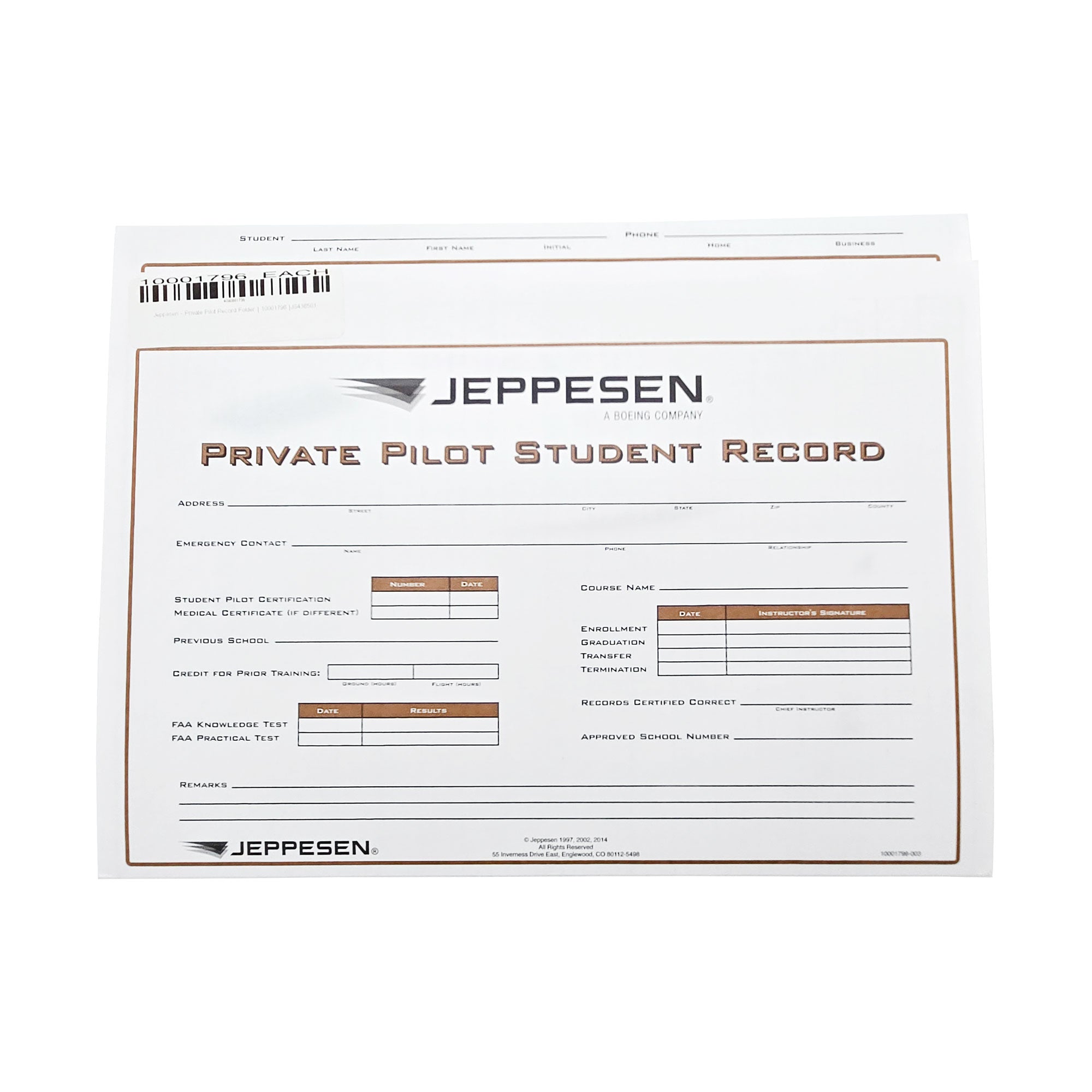 Jeppesen Private Pilot Record Folder | FAA Part 141 & 61 Training Log ...